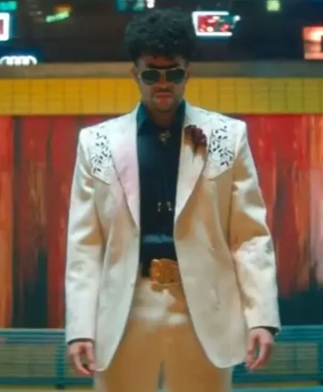 Bullet Train Bad Bunny Rapper White Suiting Coat - Oskar Jacket