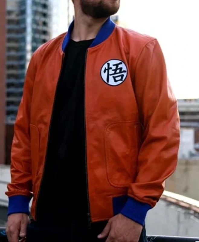 Dbz Goku Orange Leather Bomber Jacket - Oskar Jacket