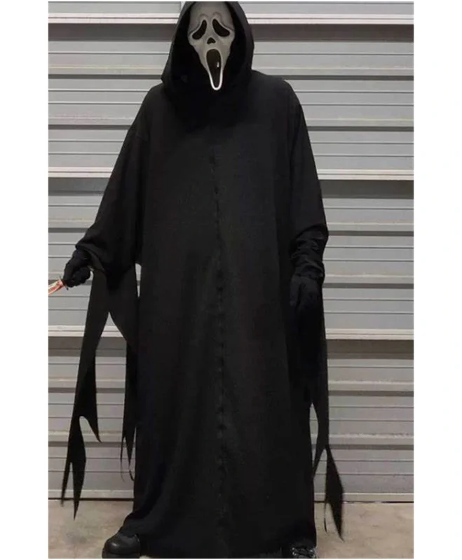 Scream Ghost Black Blend Long Wool Hooded Coat - Oskar Jacket