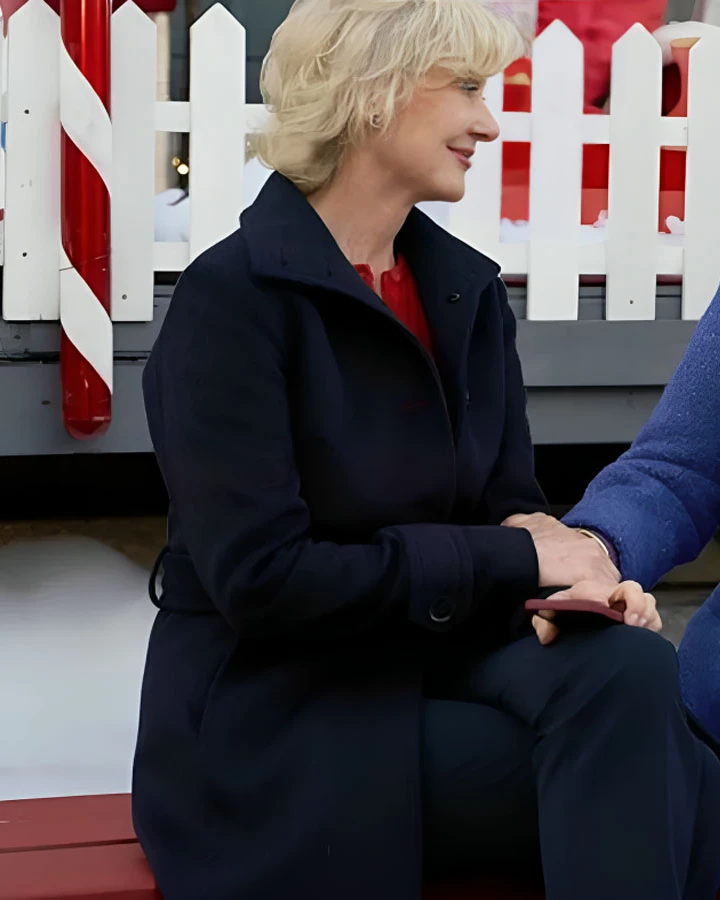 Beth Broderick Holiday Mismatch Blue Wool Trench Coat