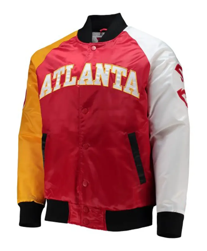 Atlanta Hawks Full Snap Satin Varsity Jacket - Oskar Jacket