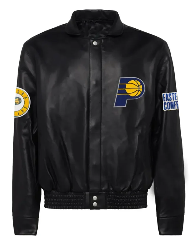 Indiana Pacers Bomber Black Leather Jacket - Oskar Jacket