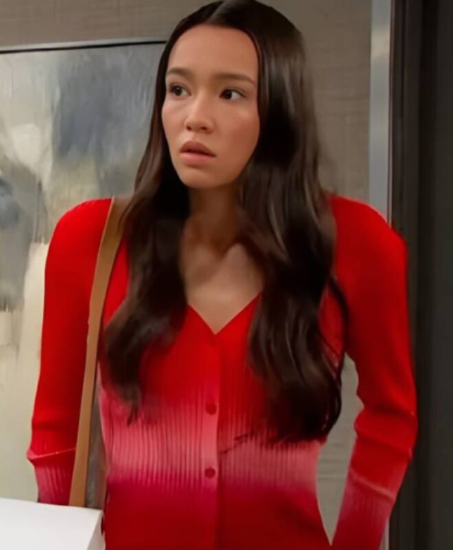 Days of our Lives 2025 Rachel Boyd Red Ombre Cardigan