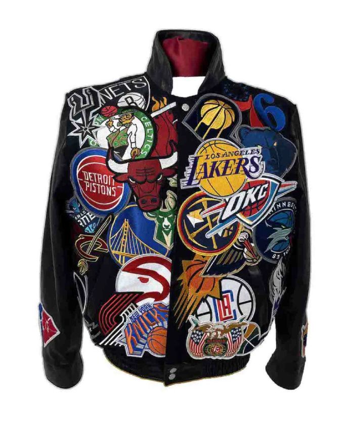 Jeff Hamilton x NBA Black Leather Jacket | NBA Teams logo Jacket