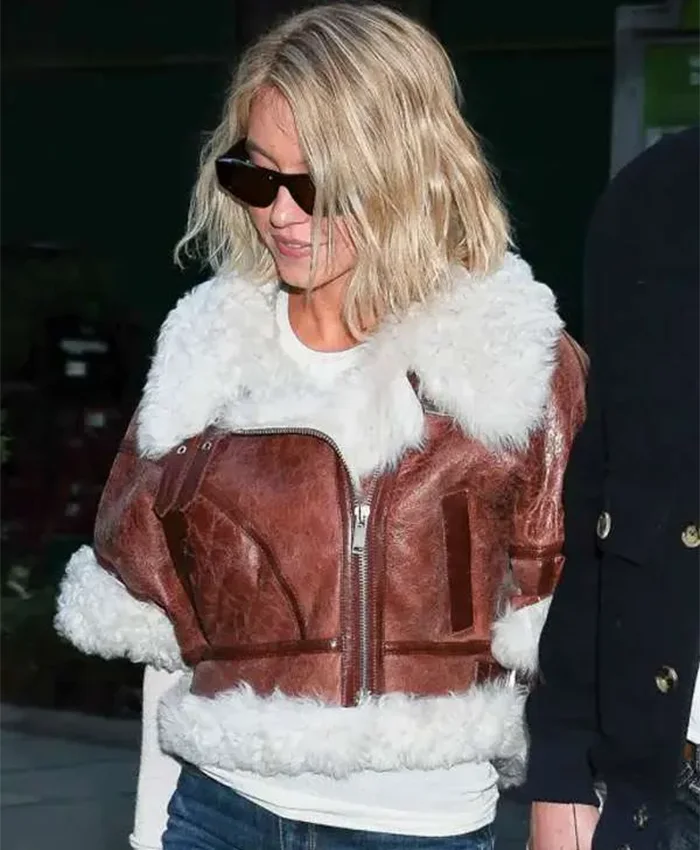 NYC Sydney Sweeney Shearling Brown Leather Jacket - Oskar Jacket